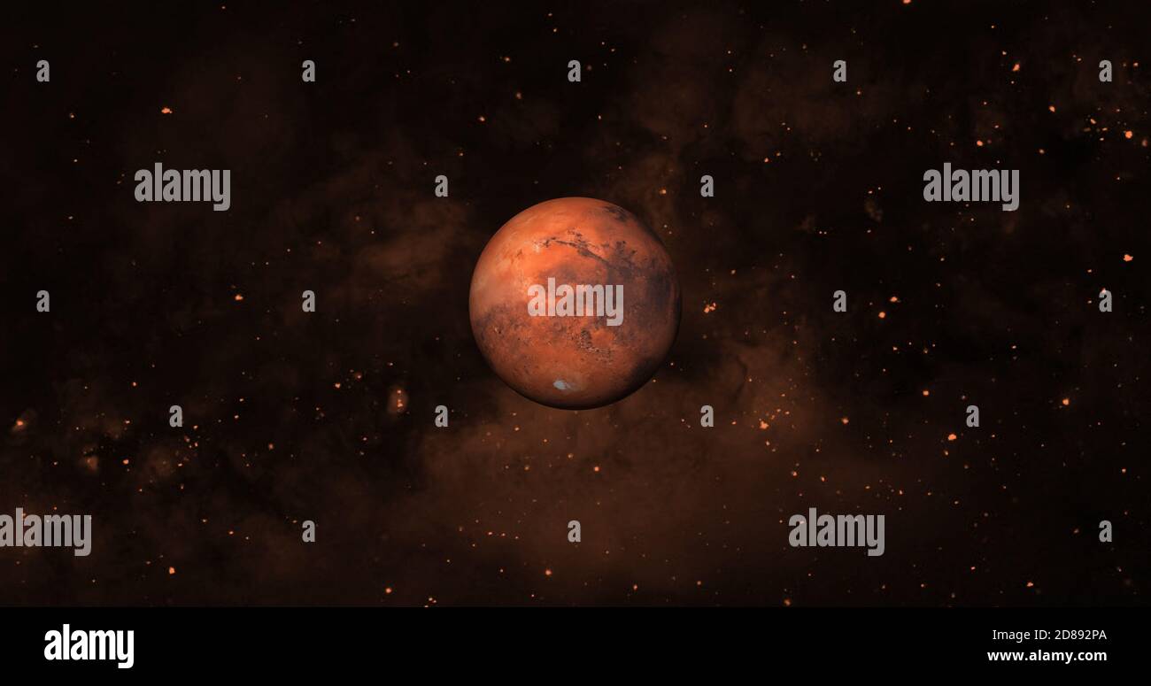 Mars planet on space with colorful starry night. front view of Mars ...