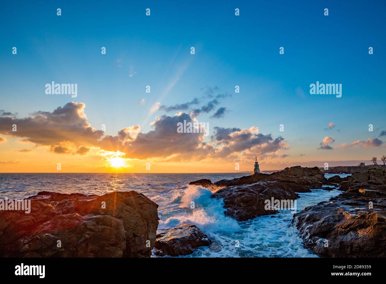 Scenery amazing sunrise at Ahtopol lighthouse, Black Sea, Southeastern ...