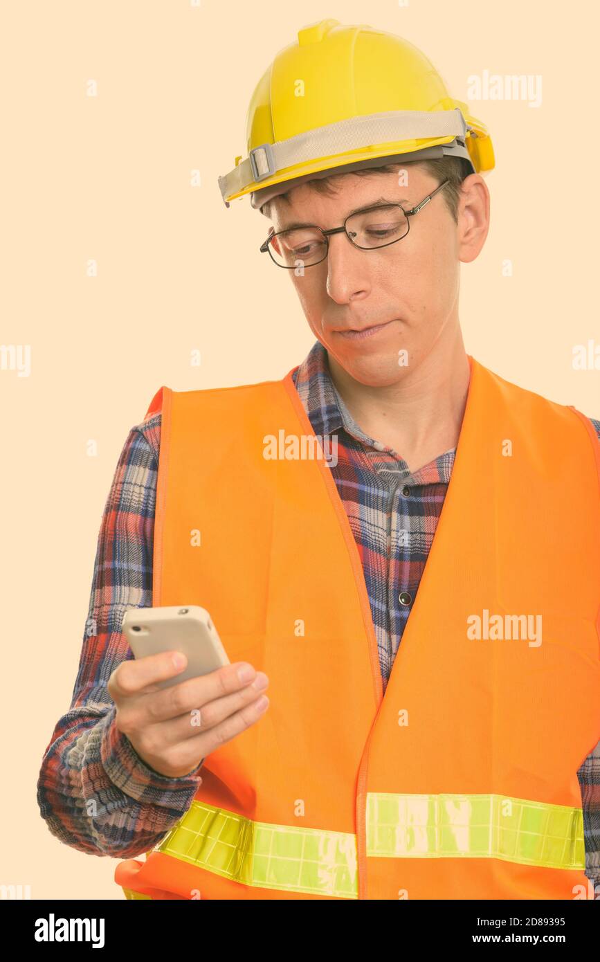 Man hard hat phone hi-res stock photography and images - Alamy