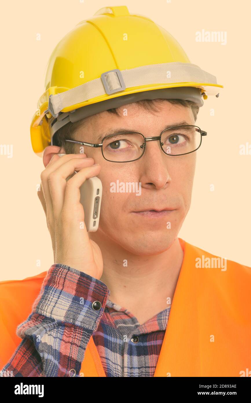 Phone call construction worker hi-res stock photography and images - Alamy