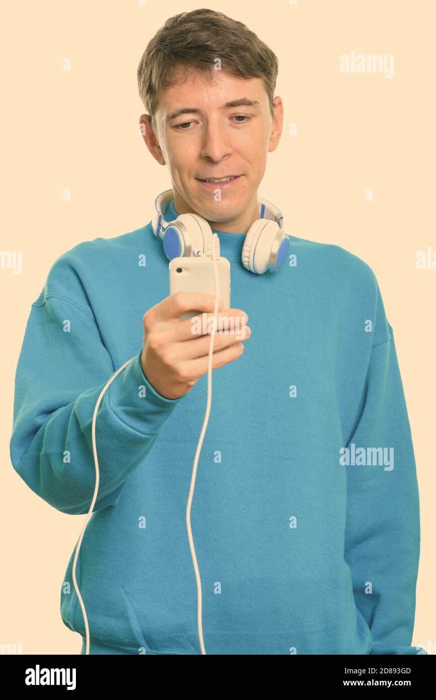 Man headphones around neck portrait hi-res stock photography and images - Alamy