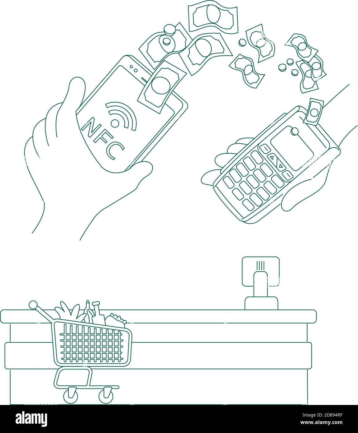 E Pay Terminal Money Transaction Thin Line Concept Vector Illustration