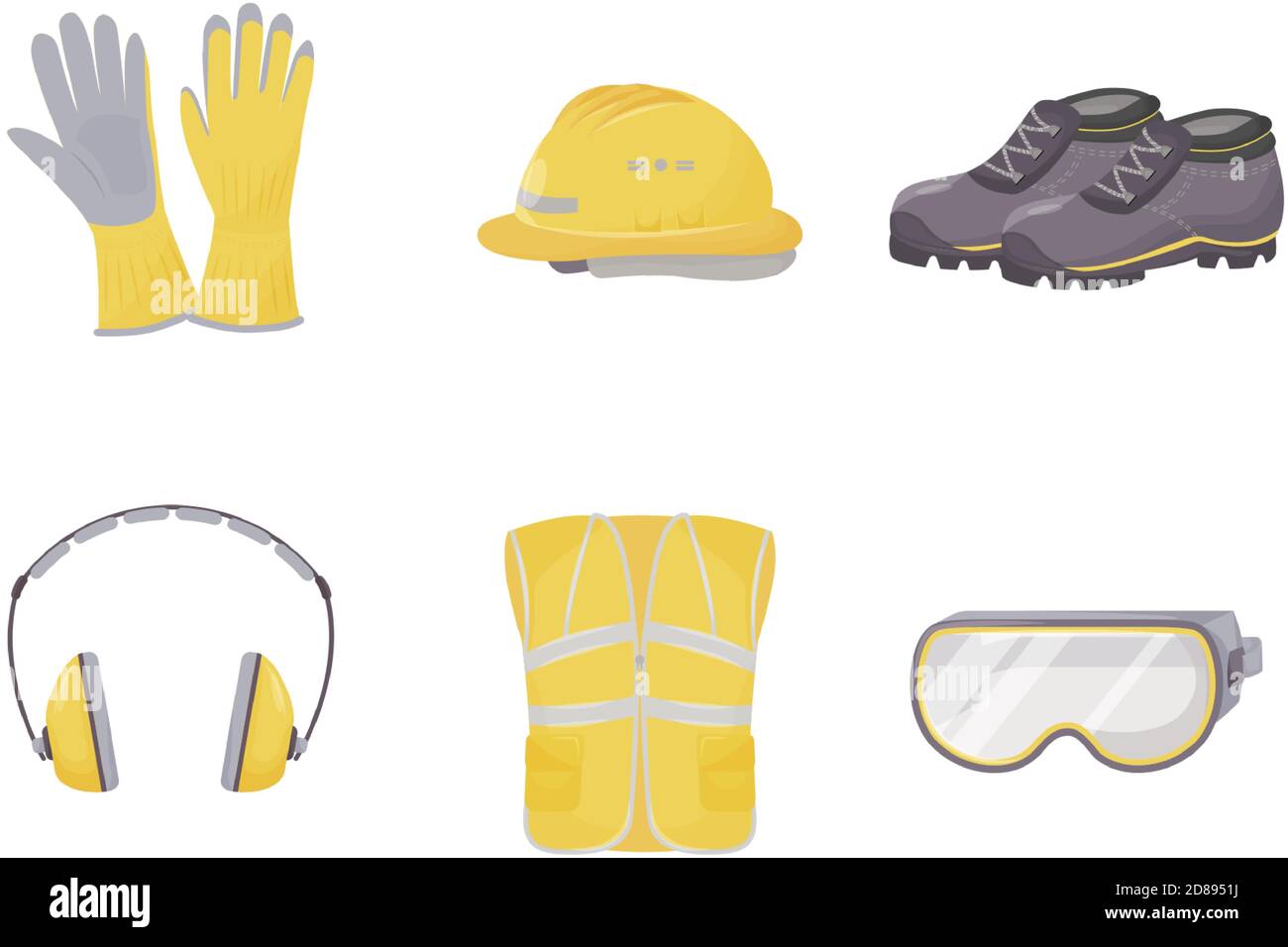 Workwear, personal protective equipment flat color vector objects set ...