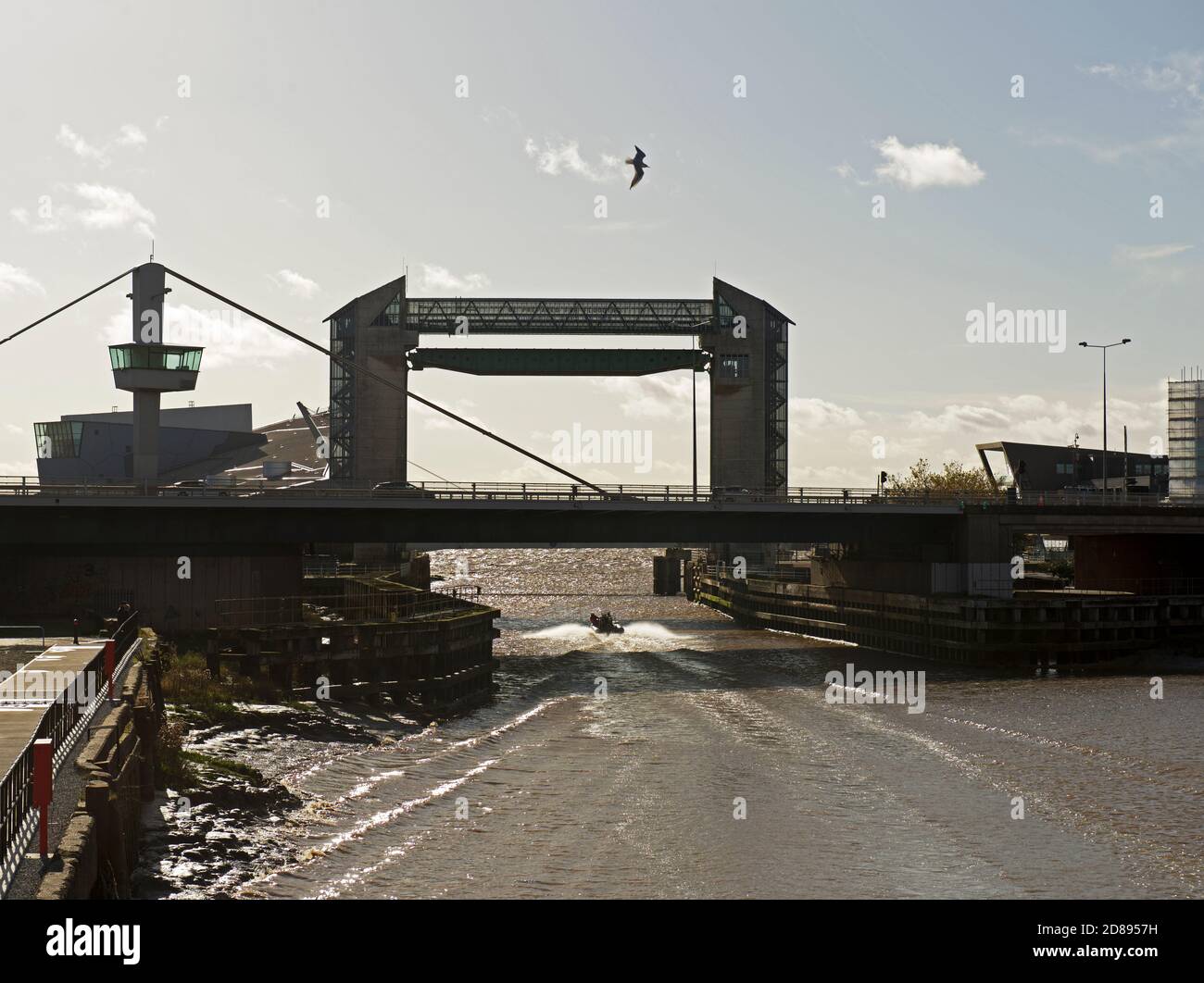 The flood barrier across the River Hull, where it enters the Humber ...