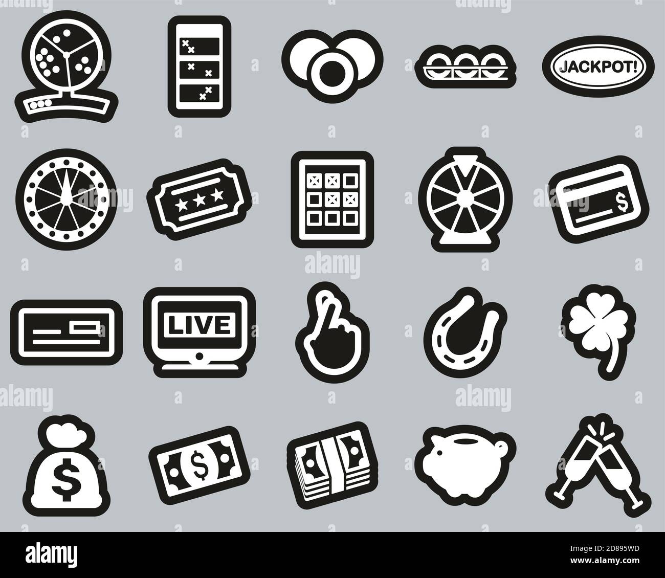 Lottery or Raffle Icons White On Black Sticker Set Big Stock Vector ...