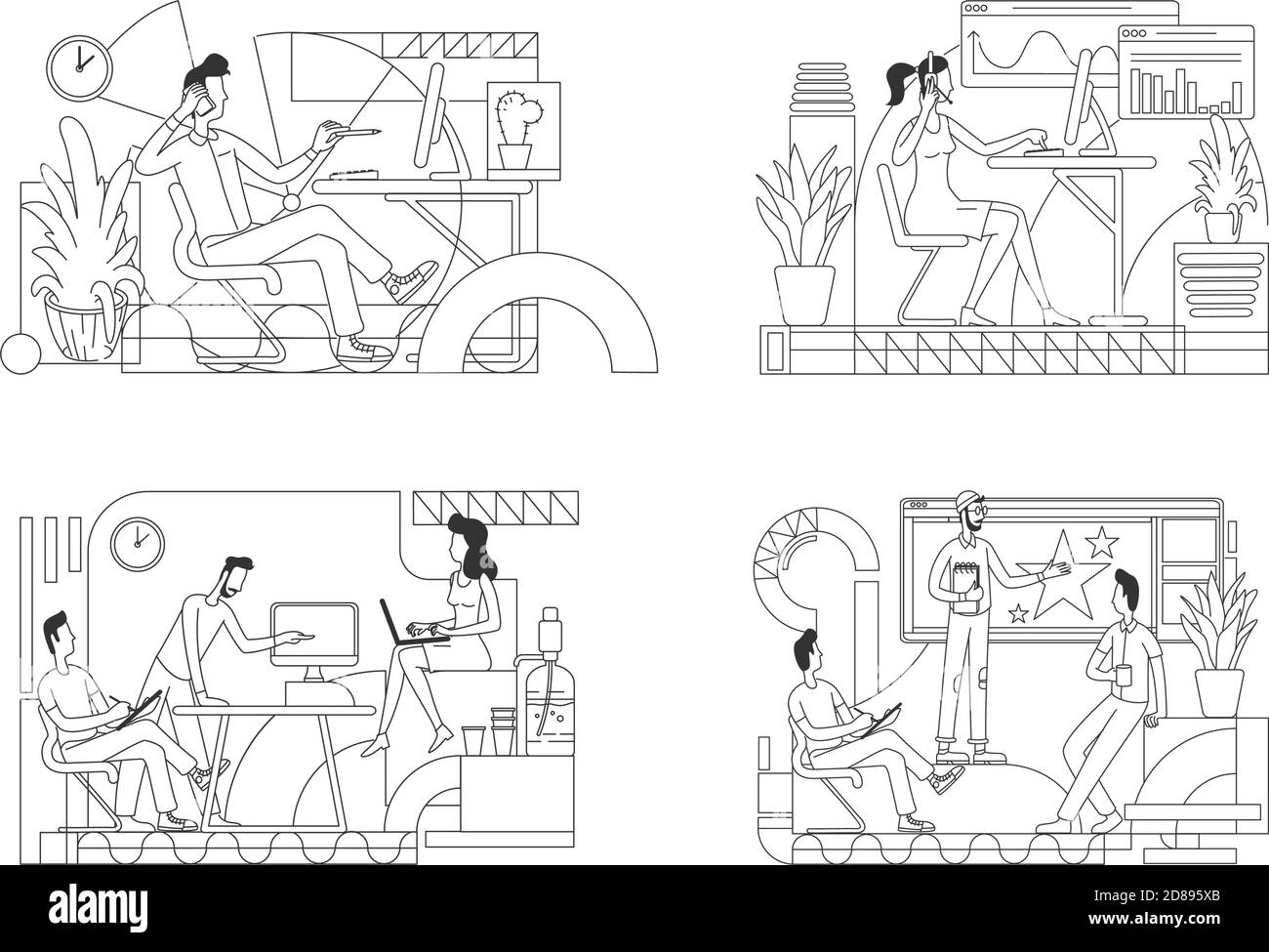 Simple sketch office workers Black and White Stock Photos & Images - Alamy