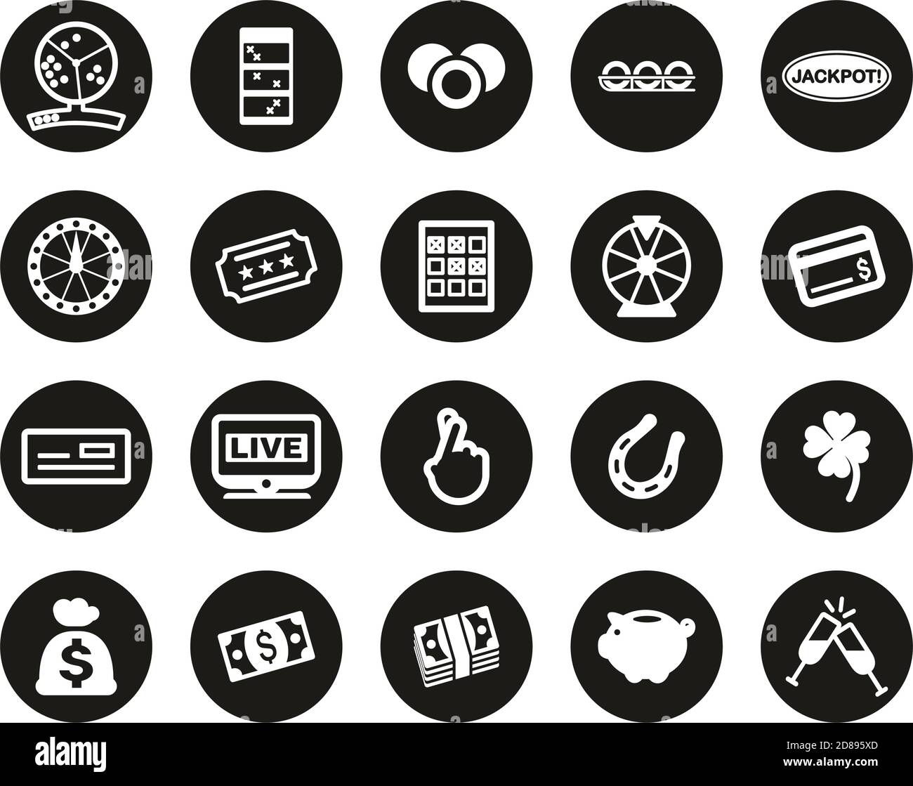 Lottery or Raffle Icons White On Black Flat Design Circle Set Big Stock Vector Image & Art - Alamy