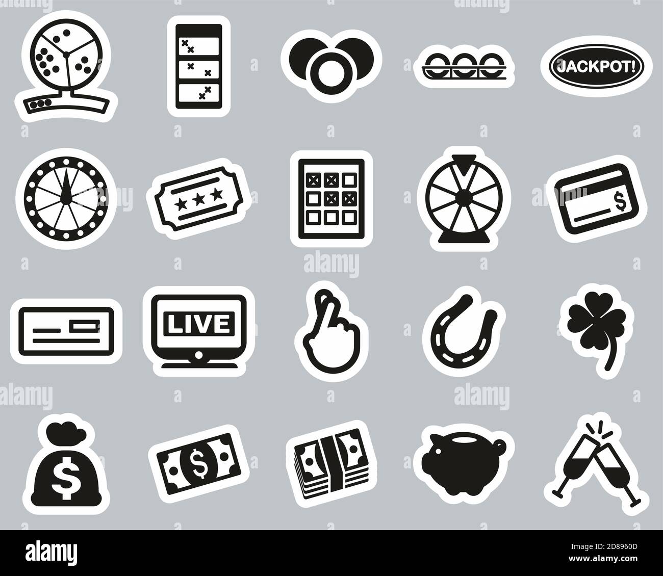 Lottery or Raffle Icons Black & White Sticker Set Big Stock Vector ...