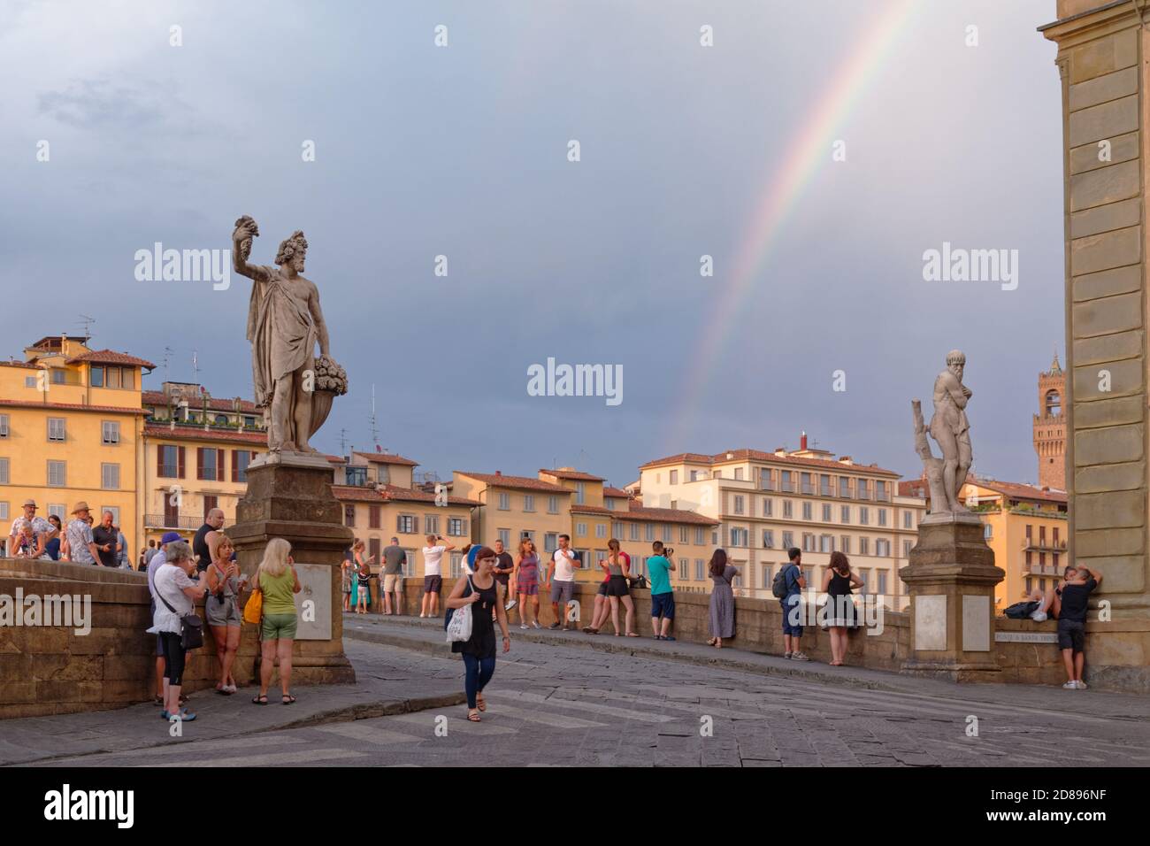 Rainbow over Florence, Italy viewed from Ponte Santa Trìnita, the Holy ...