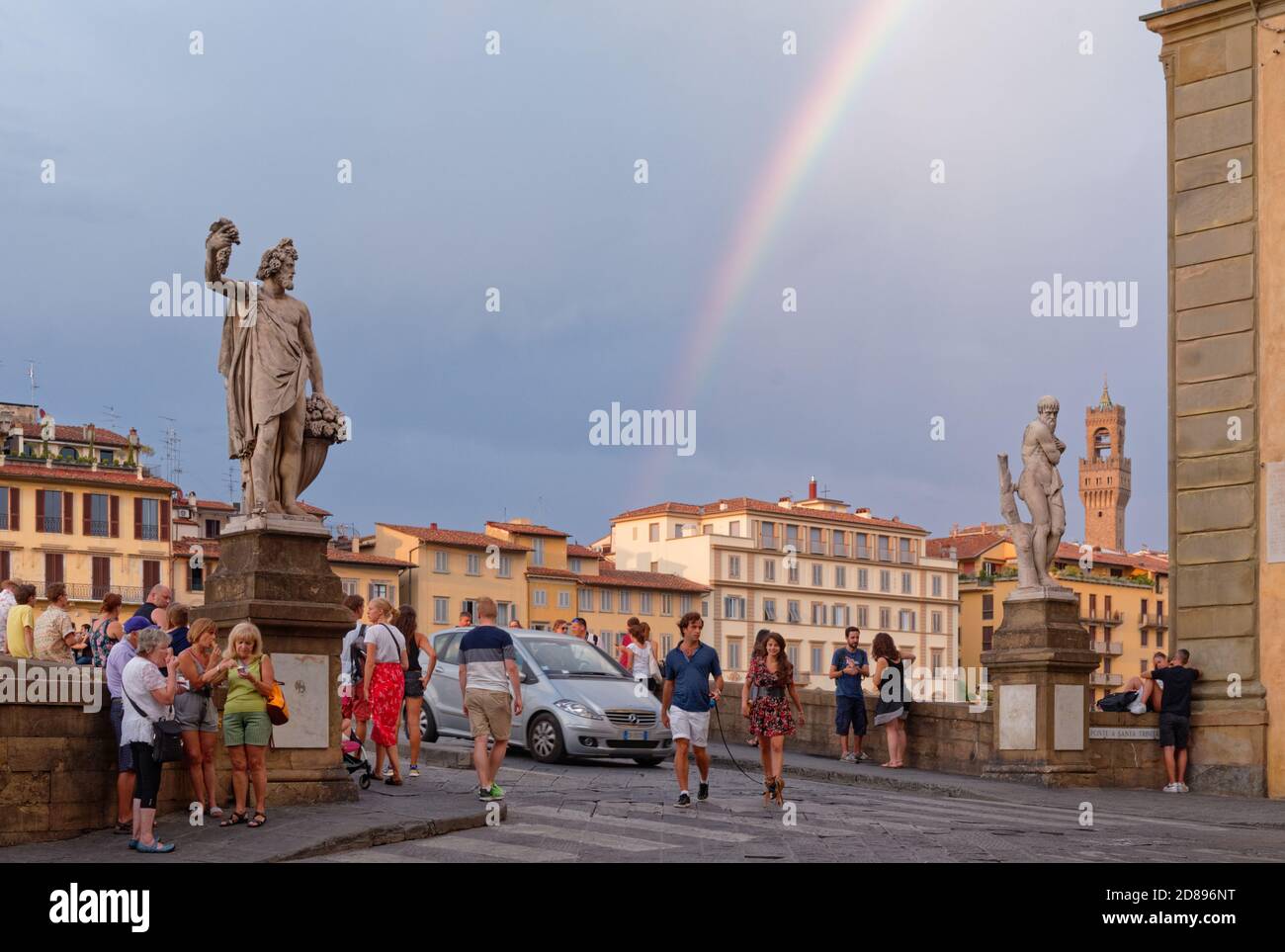 Rainbow over Florence, Italy viewed from Ponte Santa Trìnita, the Holy ...