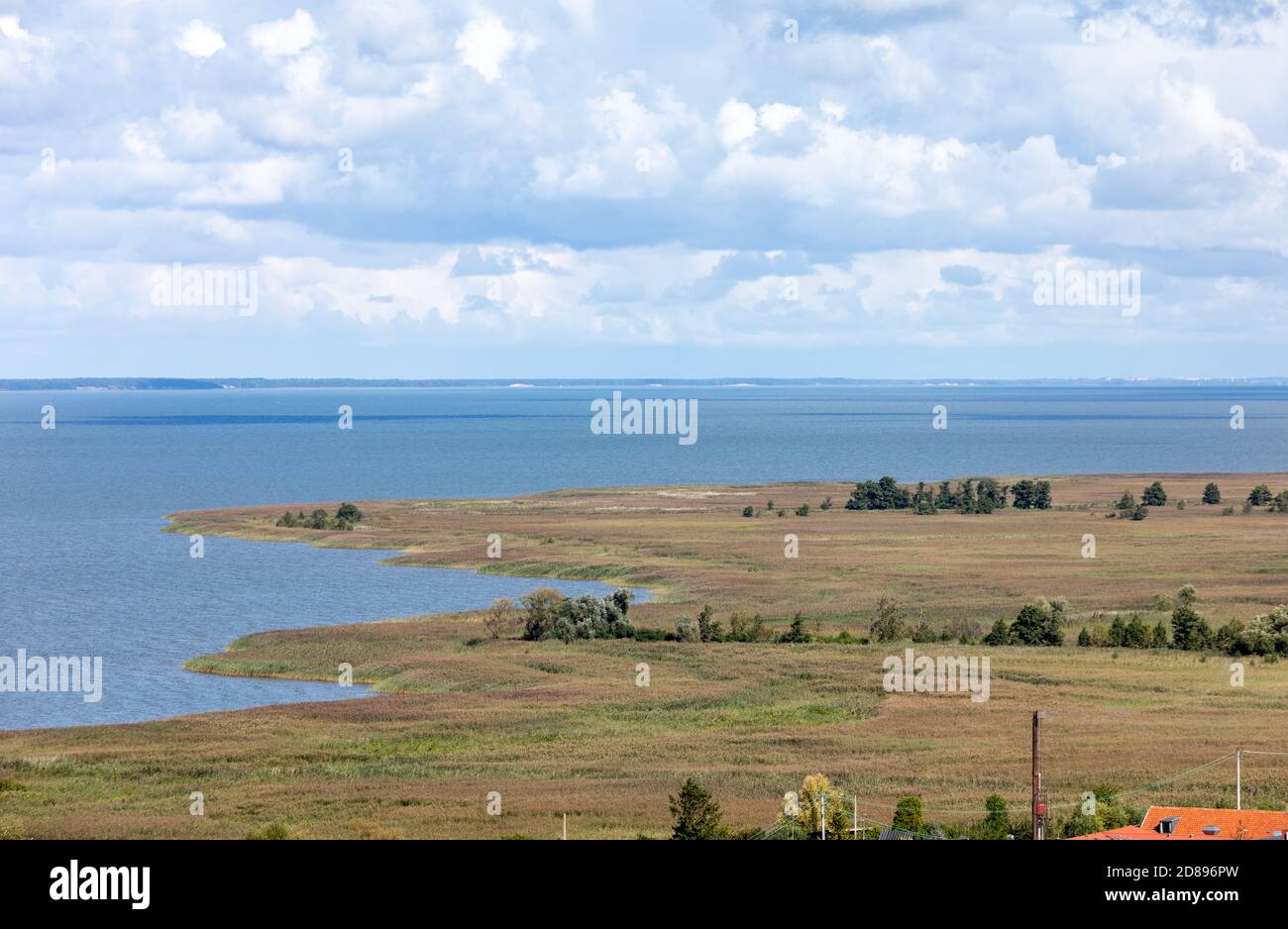 Aerial view of Vistula Lagoon in Frombork, Poland. View from the ...