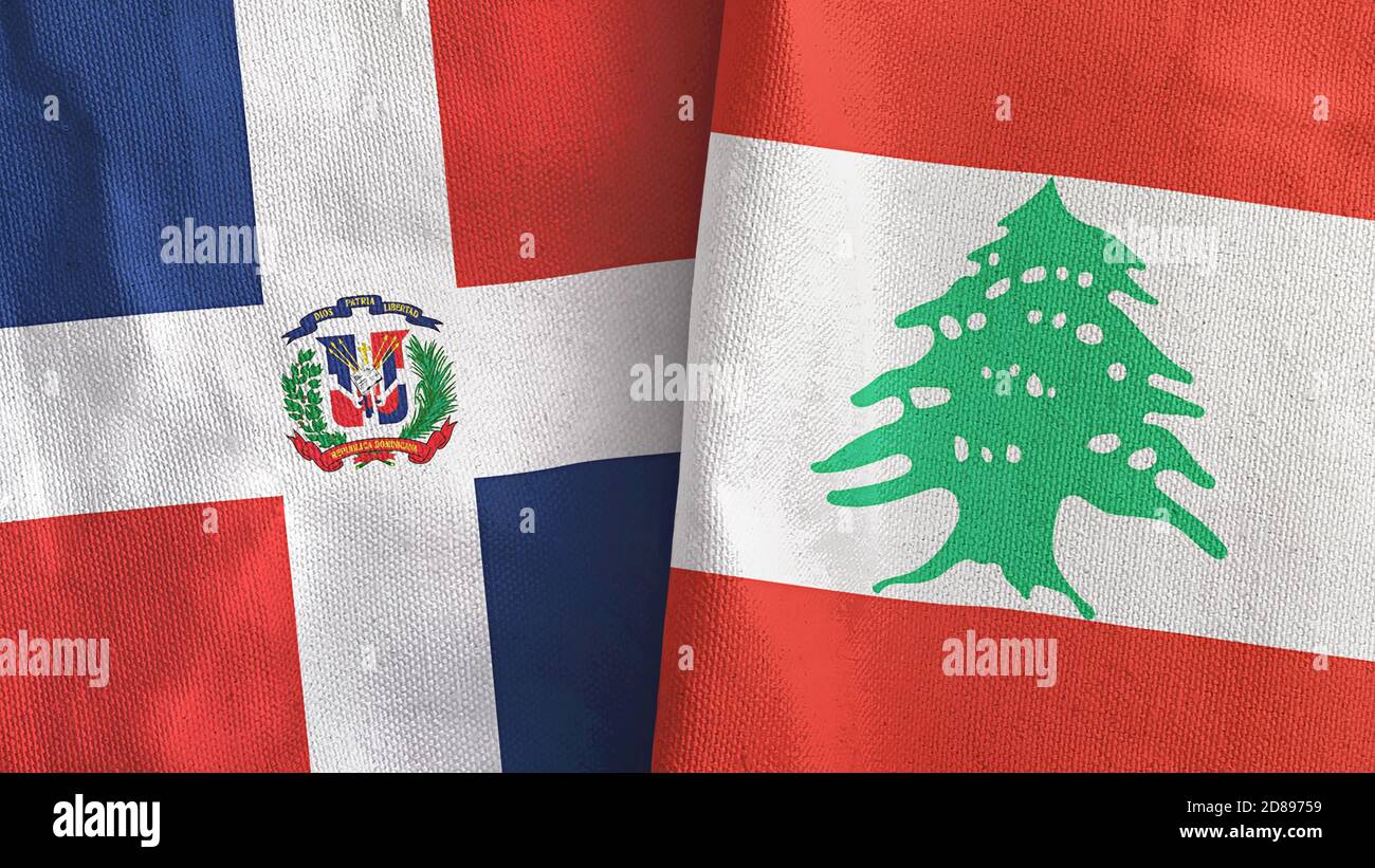 Lebanon and Dominican Republic two flags textile cloth 3D rendering ...