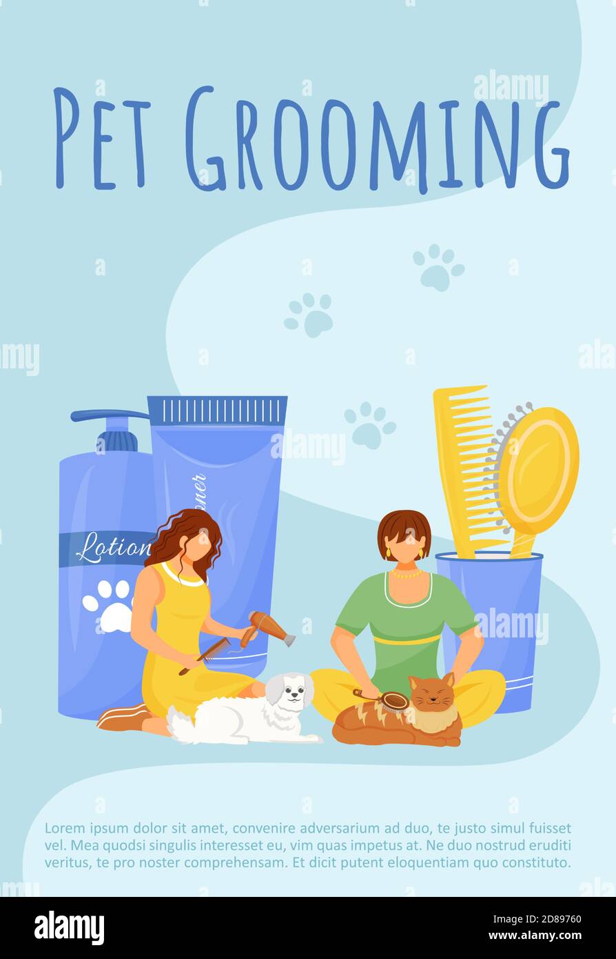 Pet grooming poster flat vector template Stock Vector Image & Art - Alamy