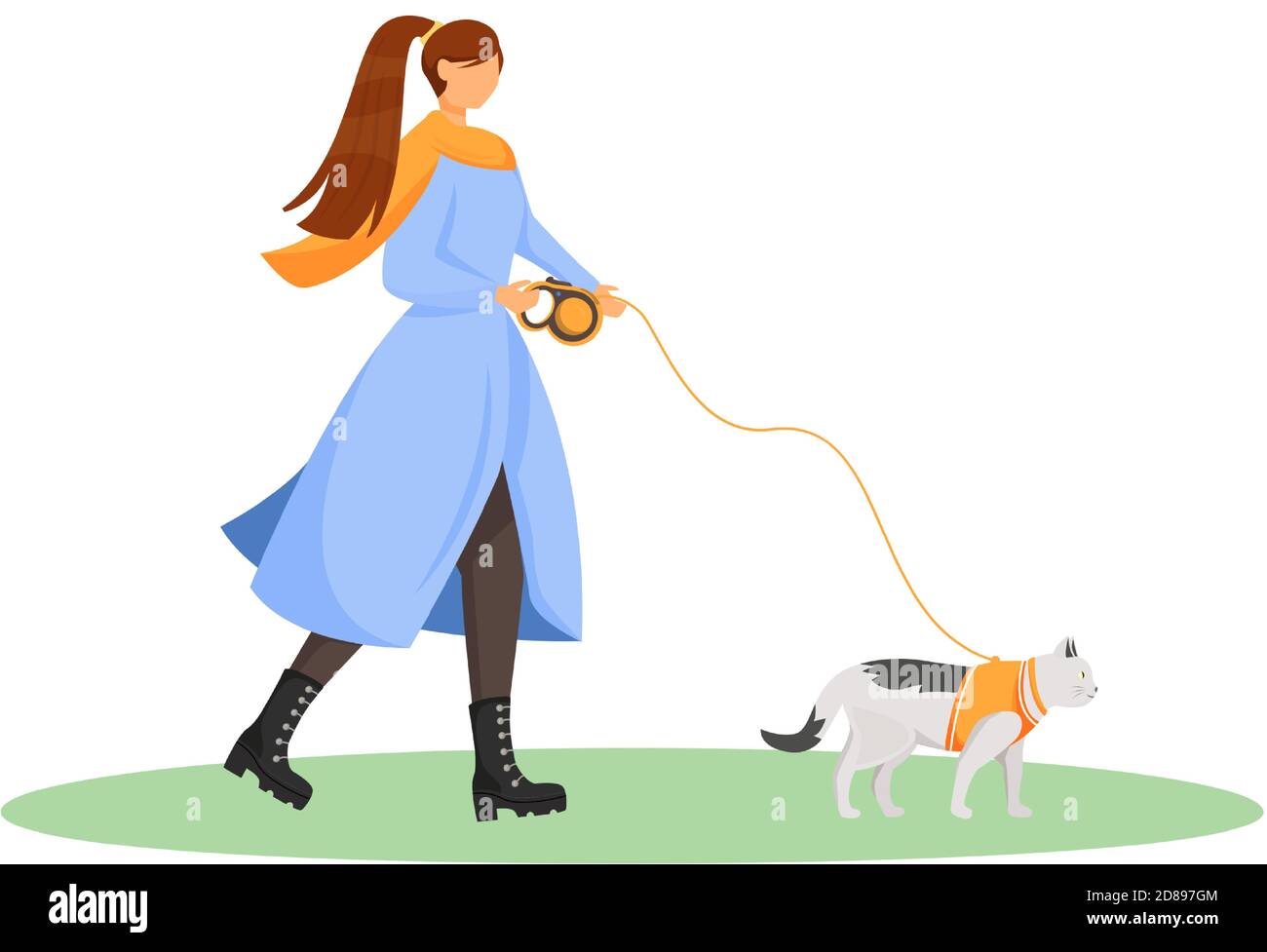 Woman walk cat flat color vector faceless character Stock Vector Image ...