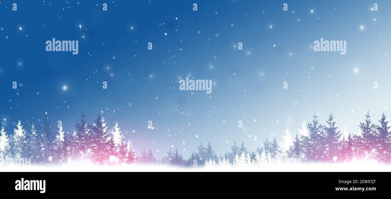 magic winter holiday snow time forest banner Stock Photo - Alamy