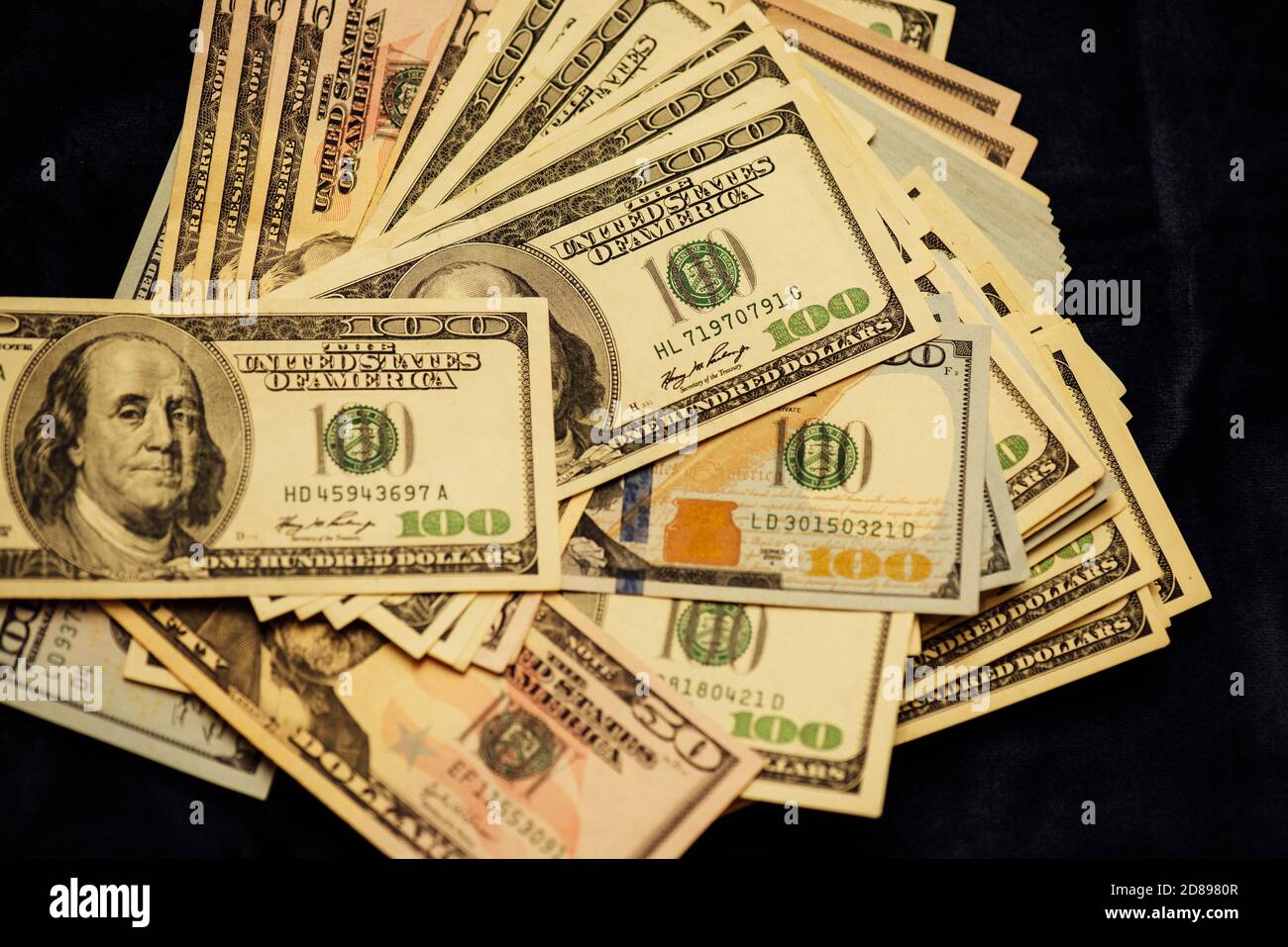 Dollars different bills. Dollars background. Background of different us ...