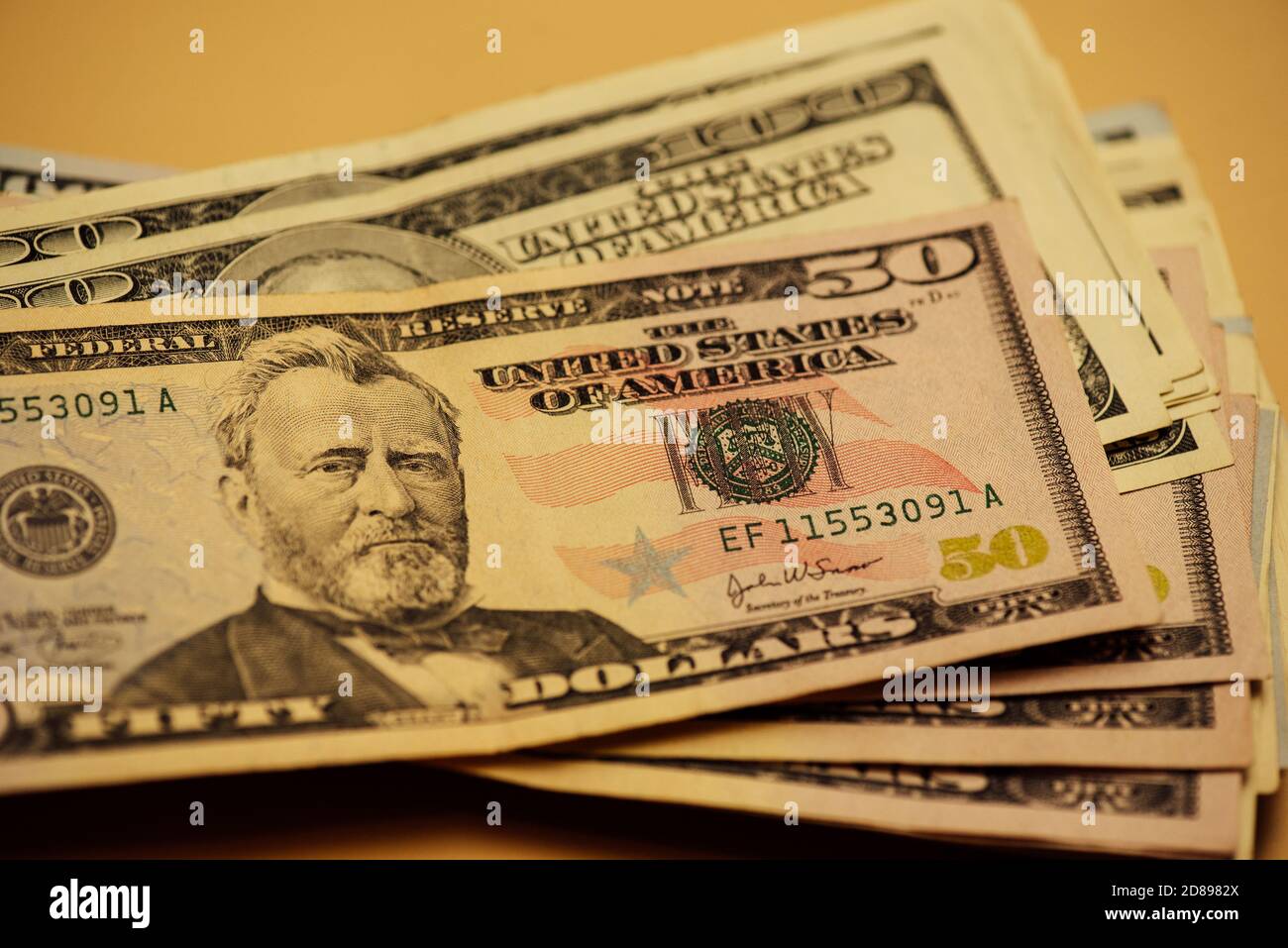 Dollars different bills. Dollars background. Background of different us ...