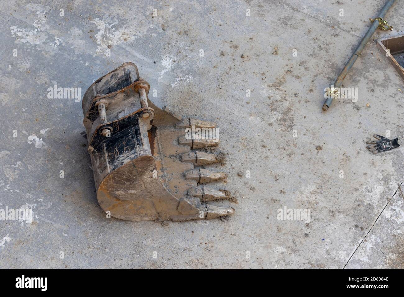 Digger claw of excavator, isolated on construction building site, top ... Digger claw of excavator, isolated on construction building site, top ...