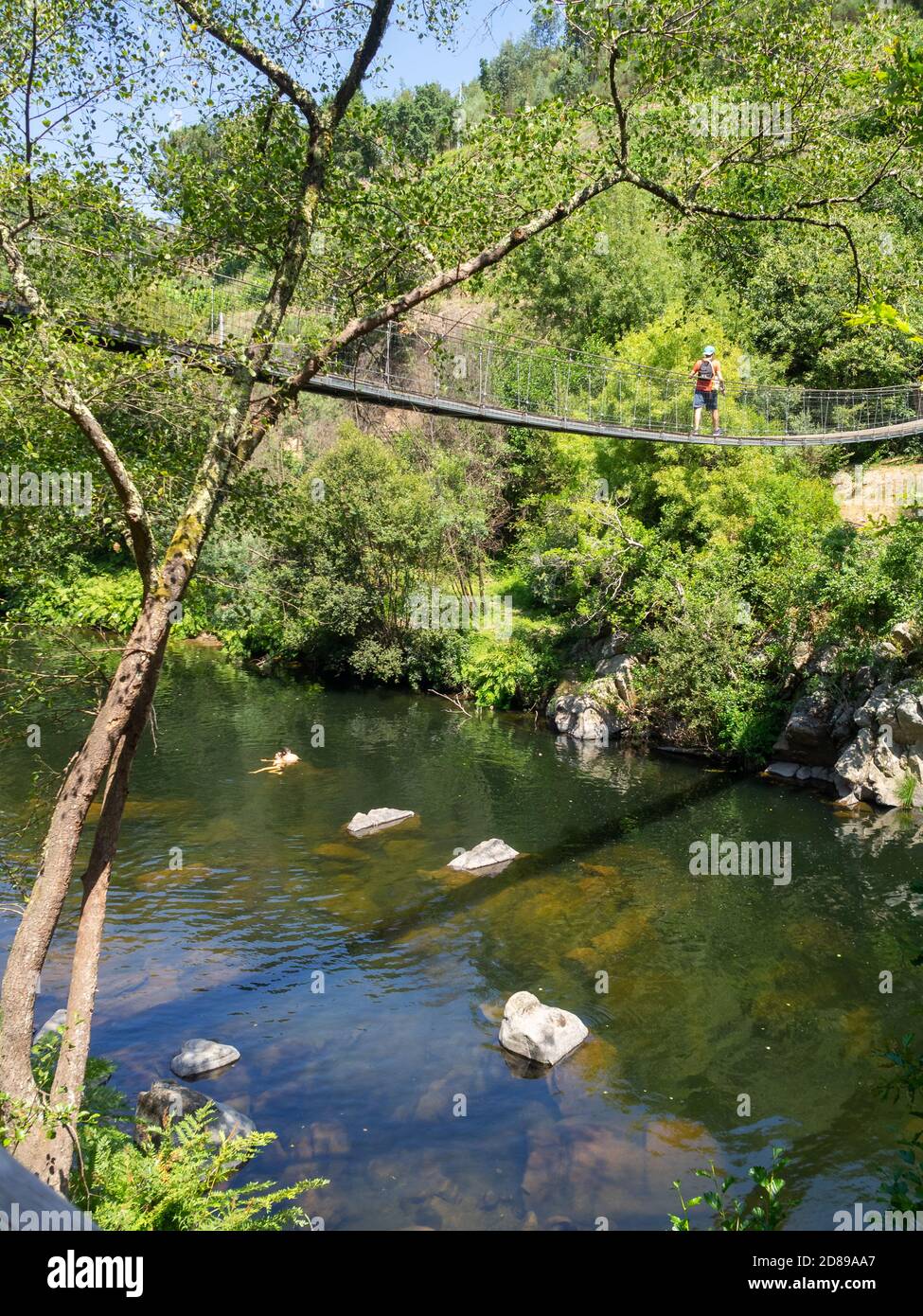 Small suspension bridge over Paiva river Stock Photo - Alamy