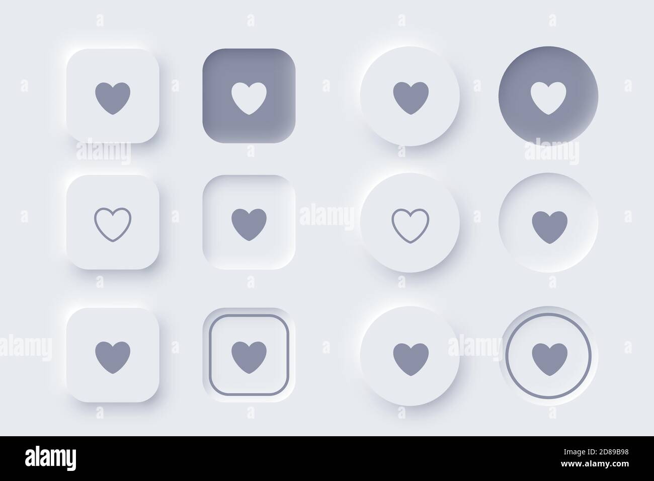 Buttons hearts square or round shapes Neomorphism UI design Stock Vector Image & Art - Alamy