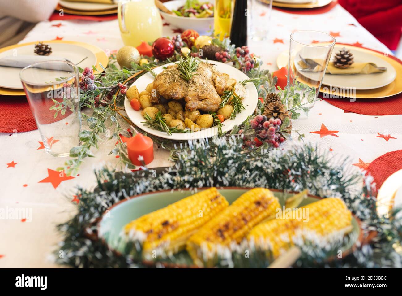 View of various food items on dining table at home Stock Photo - Alamy