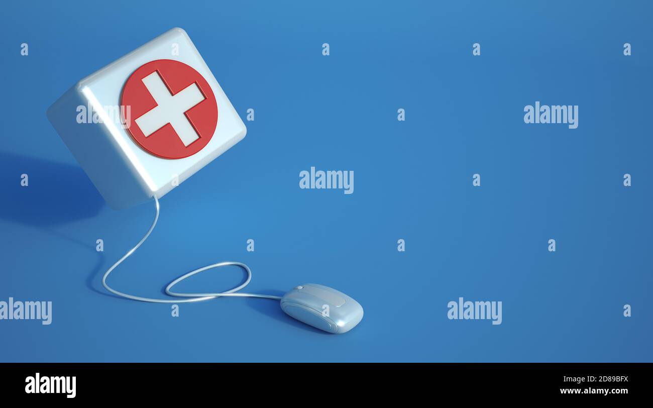 3D rendering of a medical icon connected to a computer mouse Stock ...