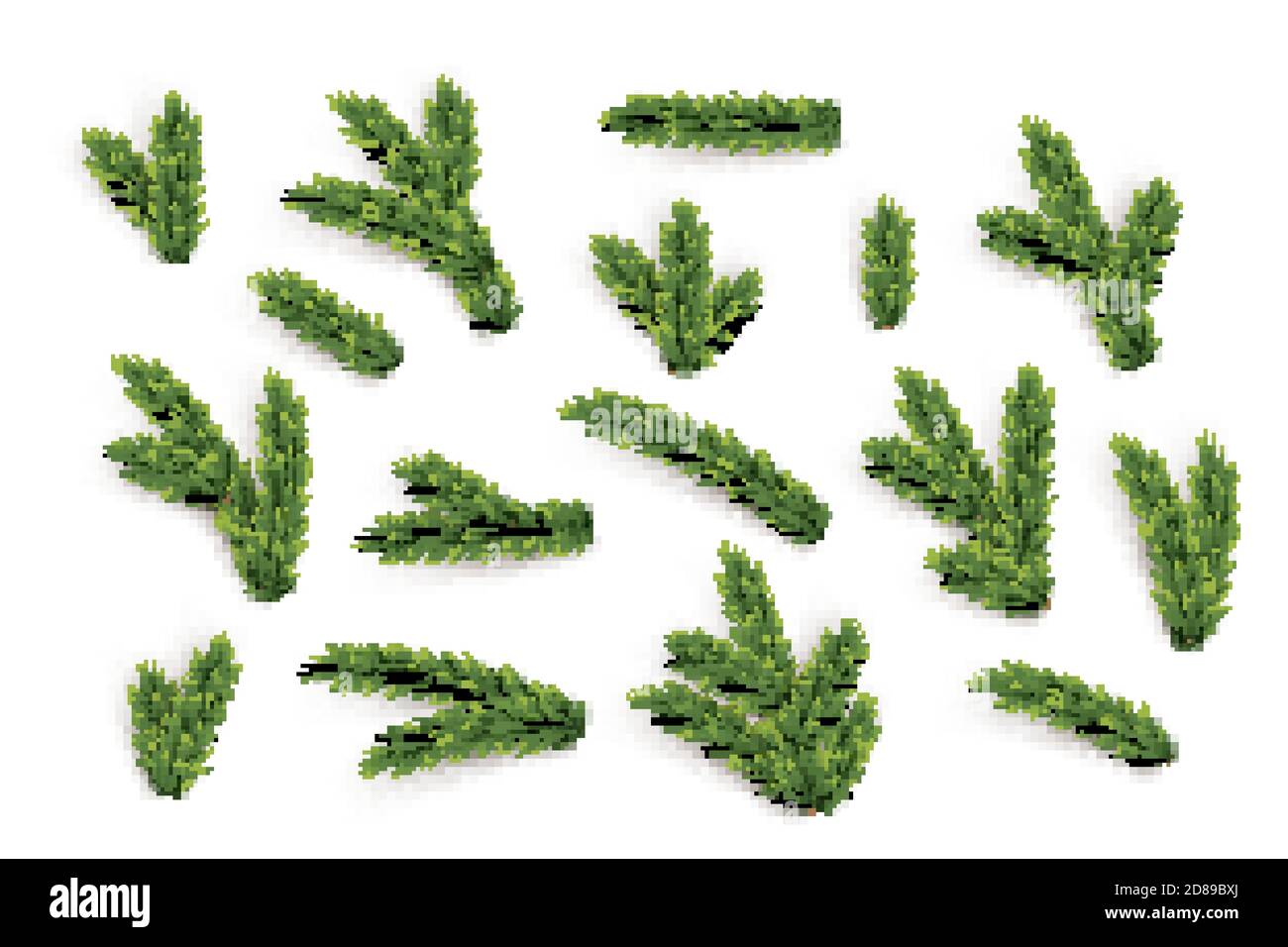 Fir tree branches and elements set. Vector green Christmas tree parts ...