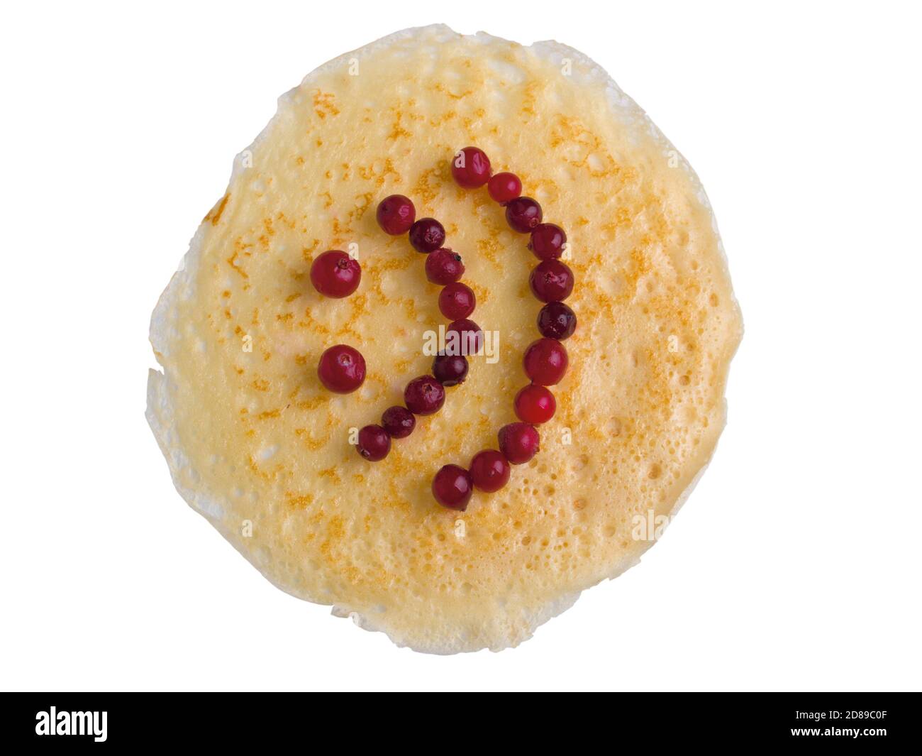 Yeasty pancake with smiley emotion sign from cranberries isolated on ...