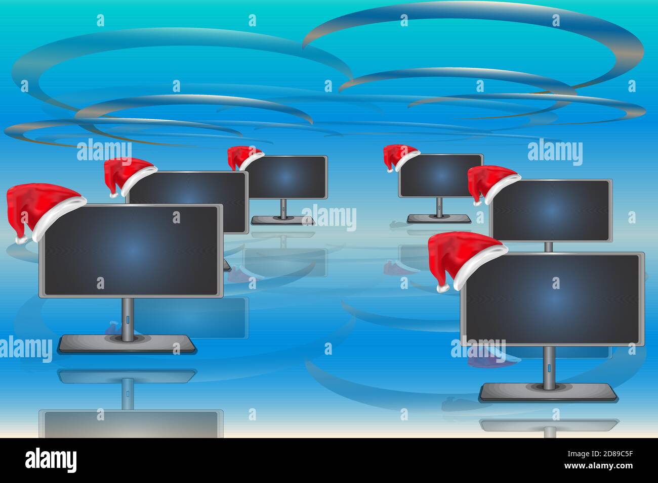 Christmas monitor banner. Computer, screen or tv with red Santa Claus ...