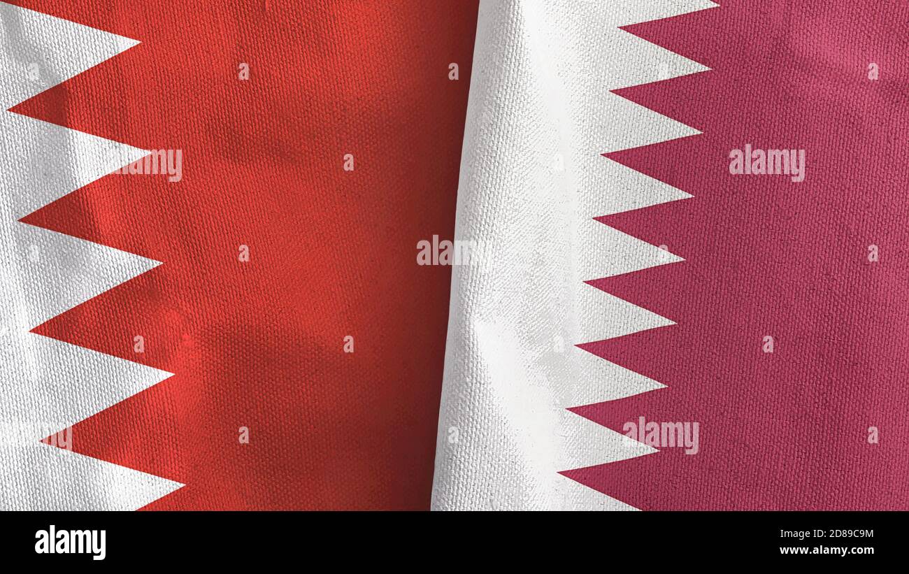 Qatar and Bahrain two flags textile cloth 3D rendering Stock Photo - Alamy