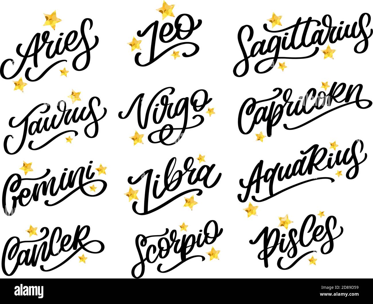 Zodiac lettering Vector Sign. Cartoon astrology text illustration ...