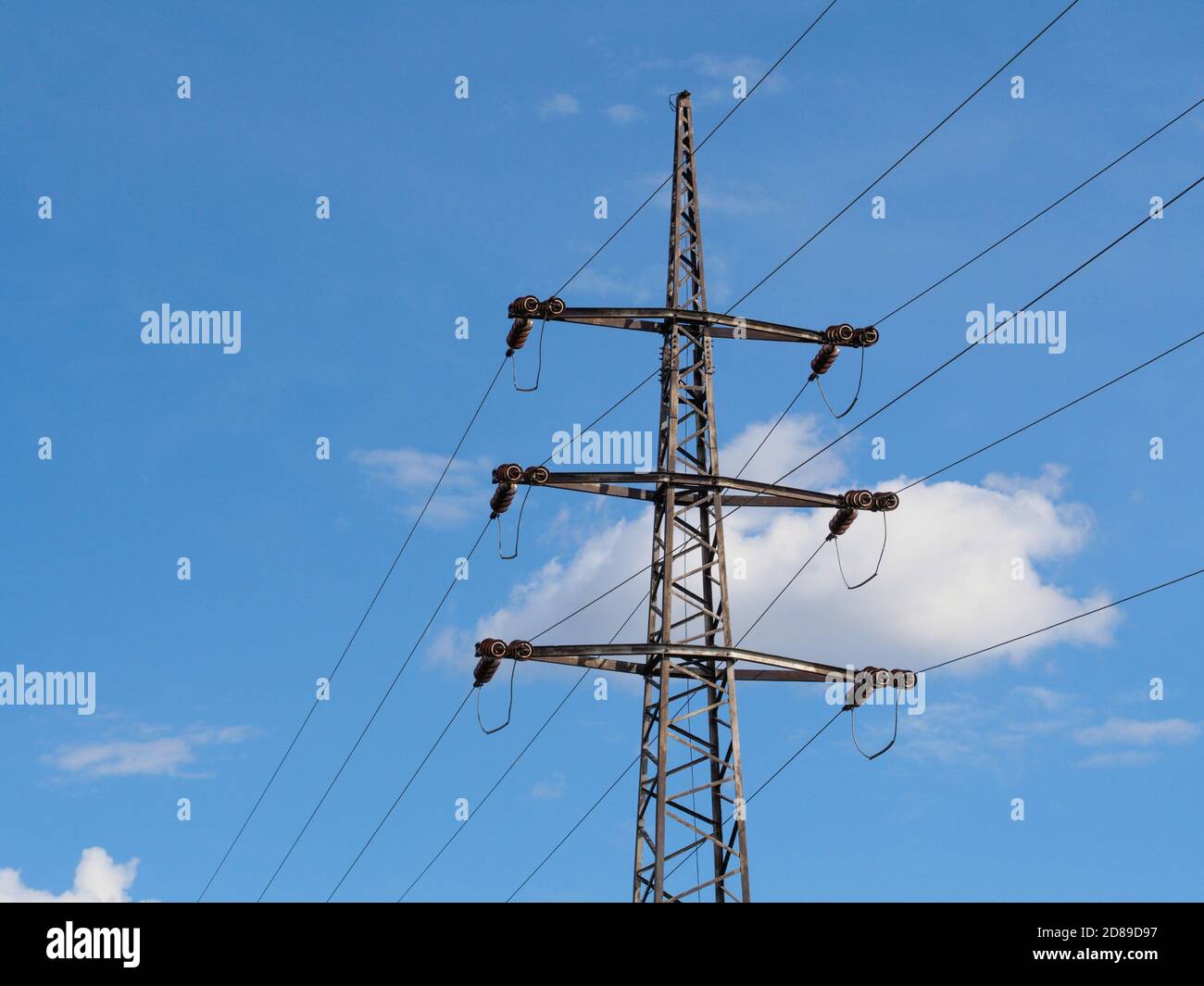 Electric power line steel pylons, electricity distribution network ...