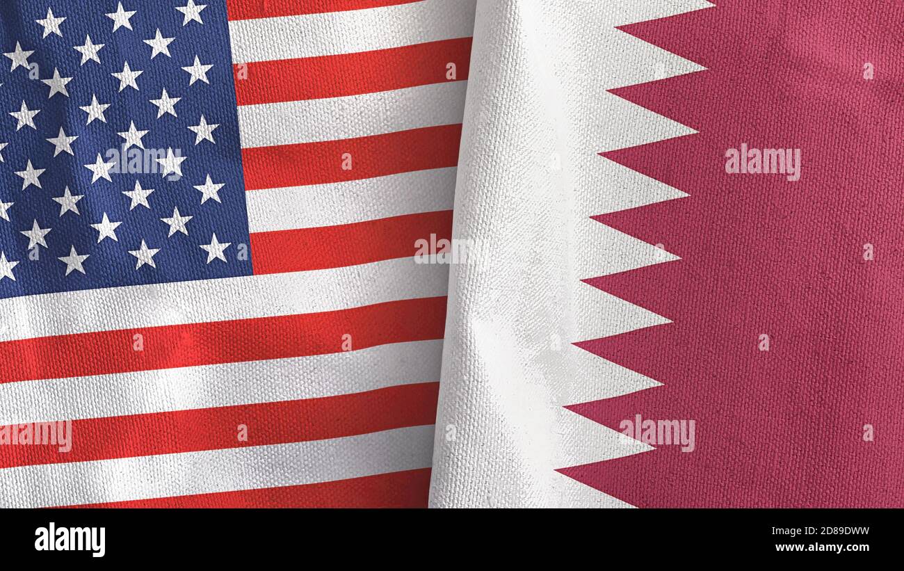 Qatar and United States two flags textile cloth 3D rendering Stock ...