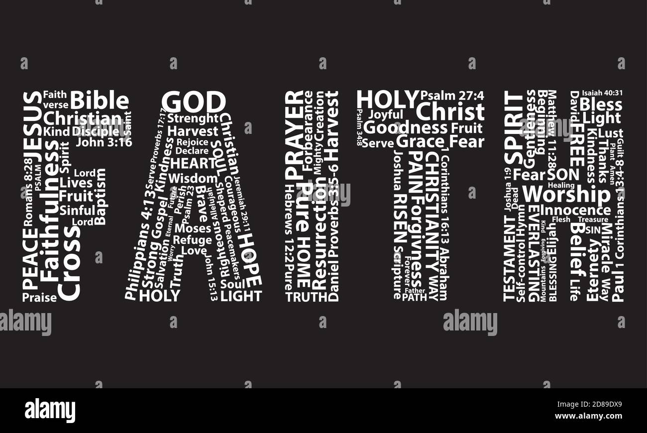 Word faith in white written with christian words on black background ...