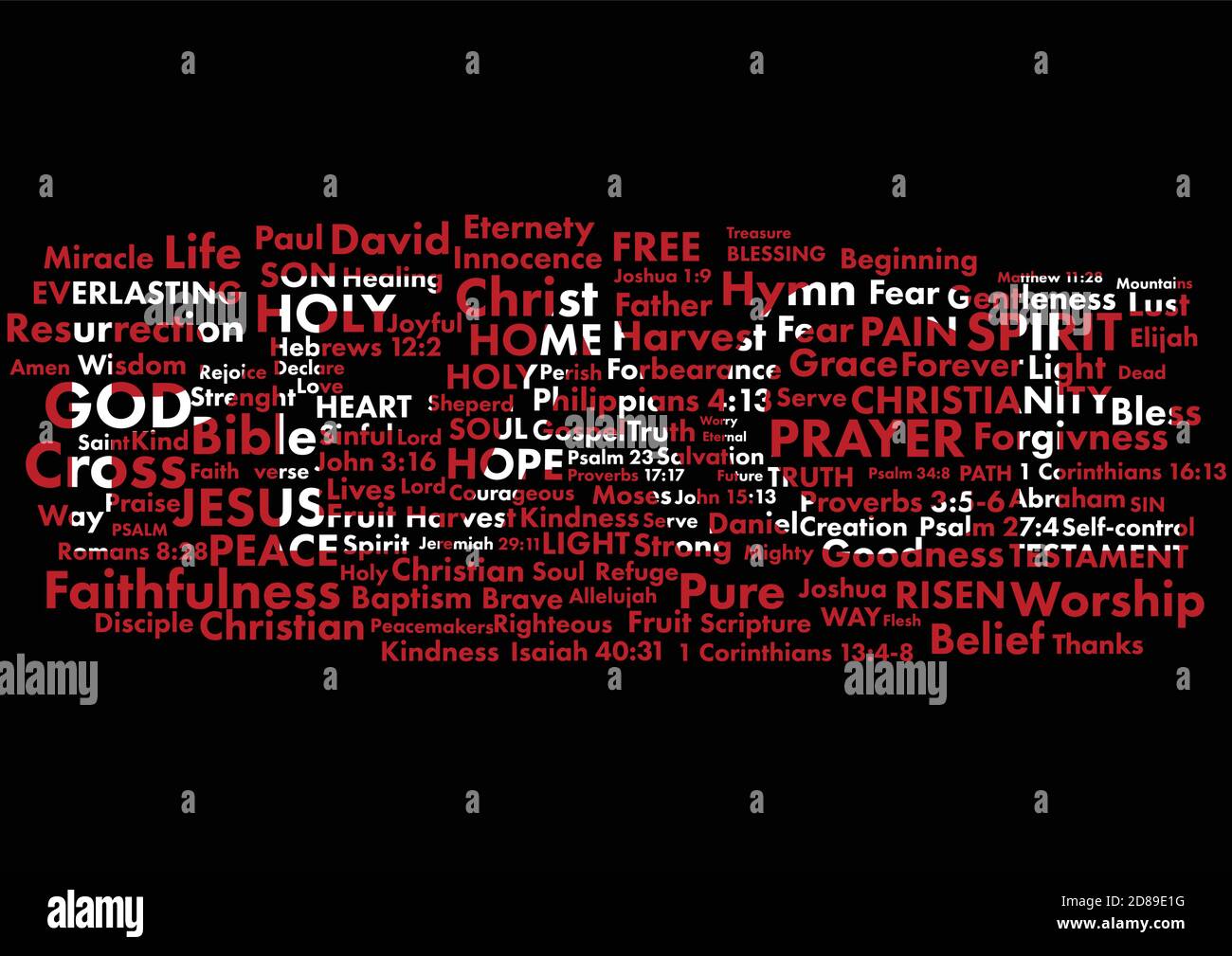 Word peace standing out in white from christian words written with red ...