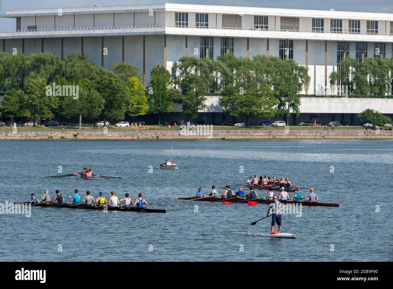 Rowing eights assemble on the Potomac River in front of the John F ...