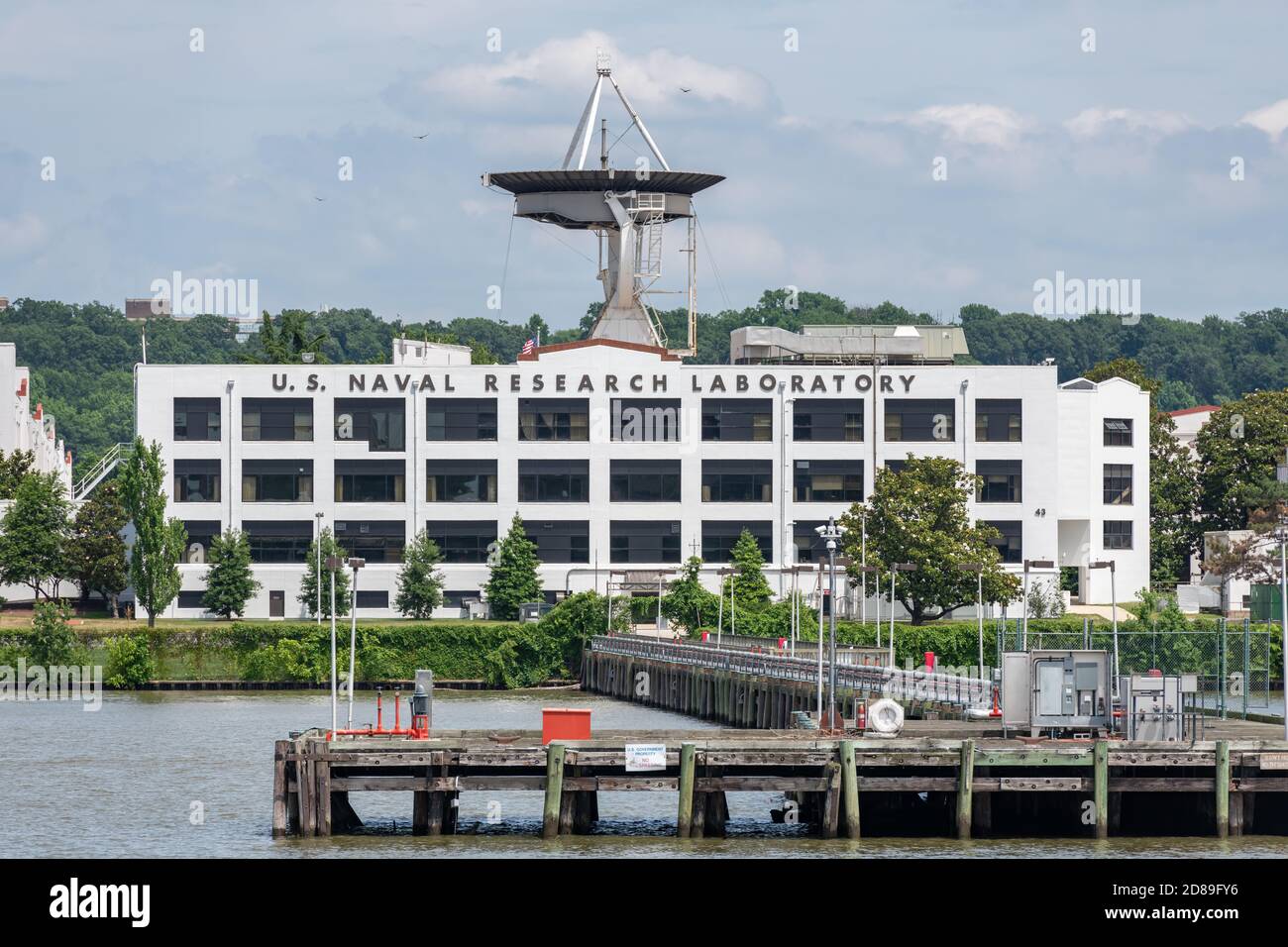 The iconic parabolic antenna atop NRL's main headquarters, part of the ...