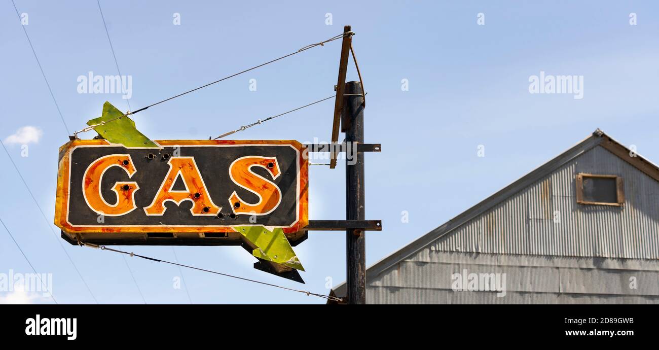 A vintage gas station sign still stands but the gas station is long ...