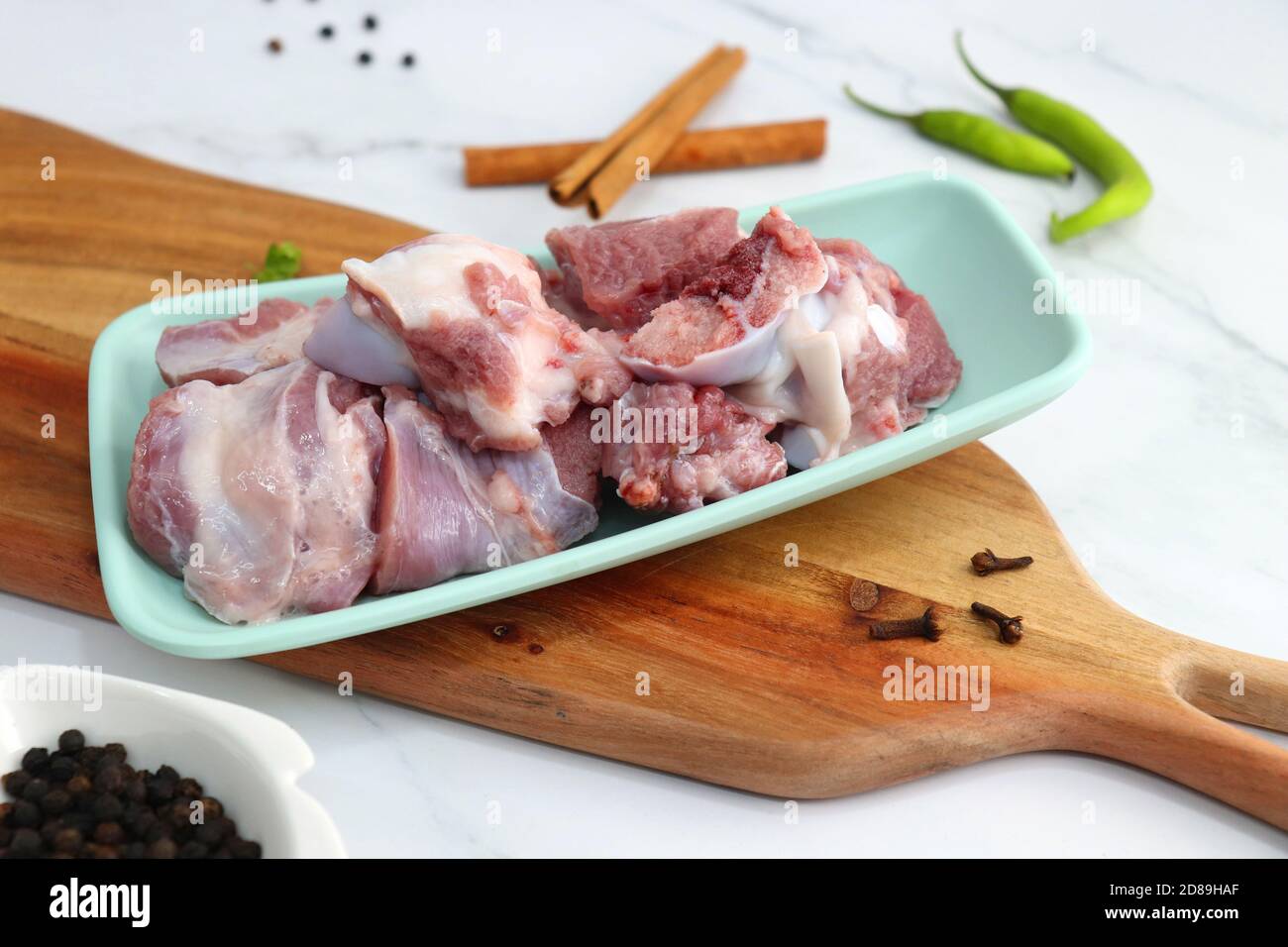 Fresh raw goat meat or mutton or lamb pieces. Preparation for Indian ...