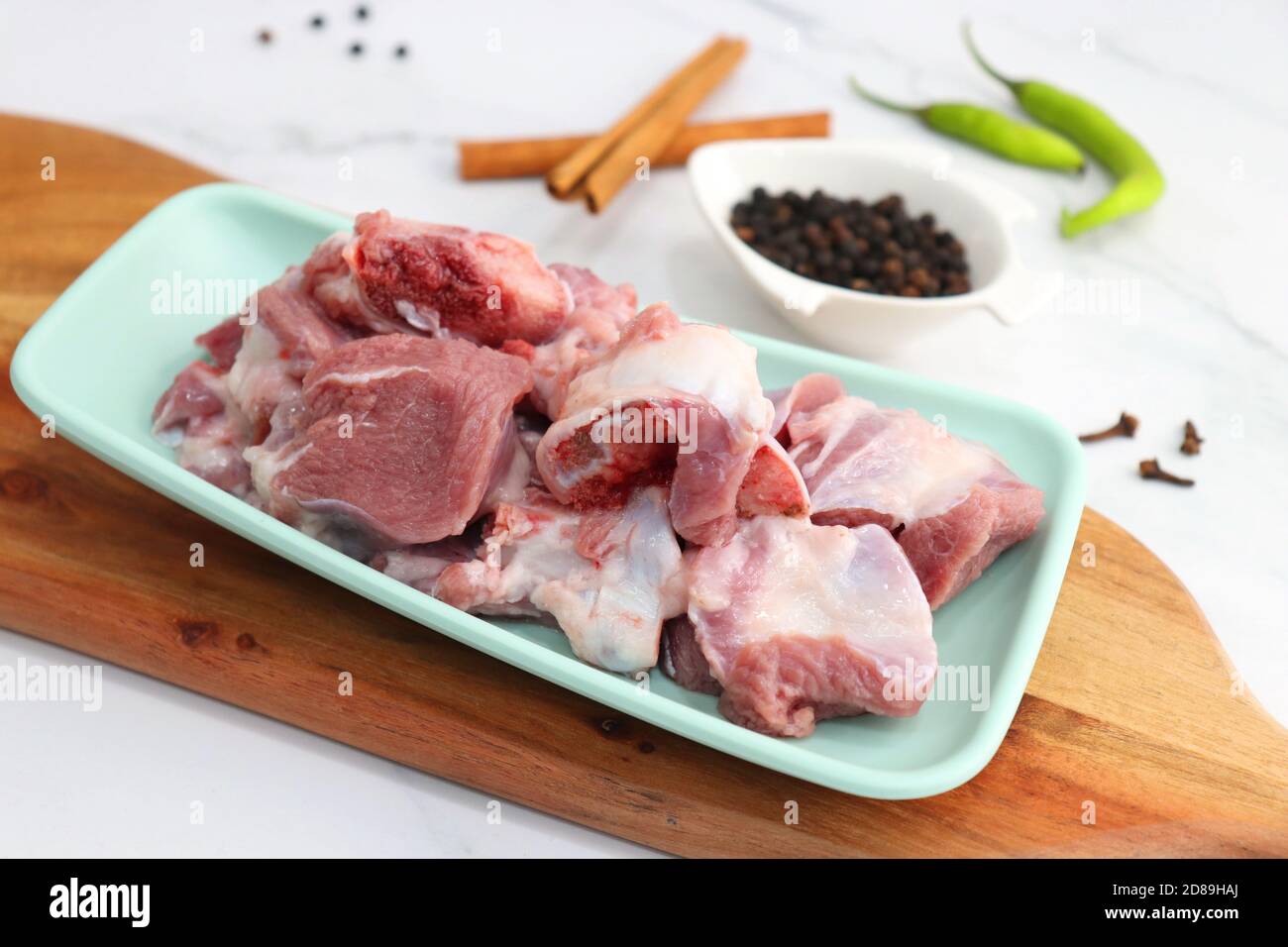 Fresh raw goat meat or mutton or lamb pieces. Preparation for Indian ...