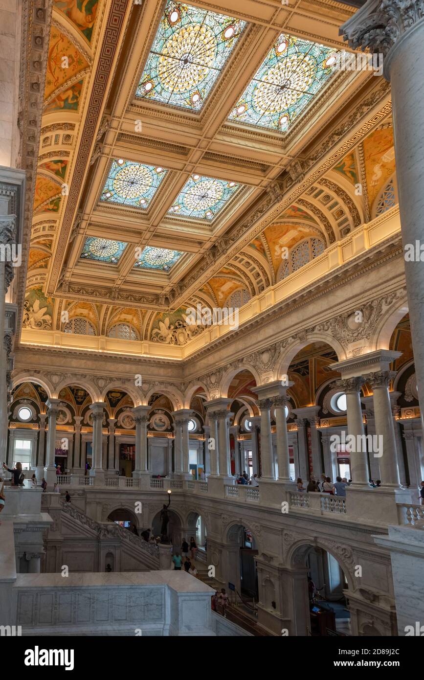 The elaborately decorated ceiling of the Great Hall of the Library of ...