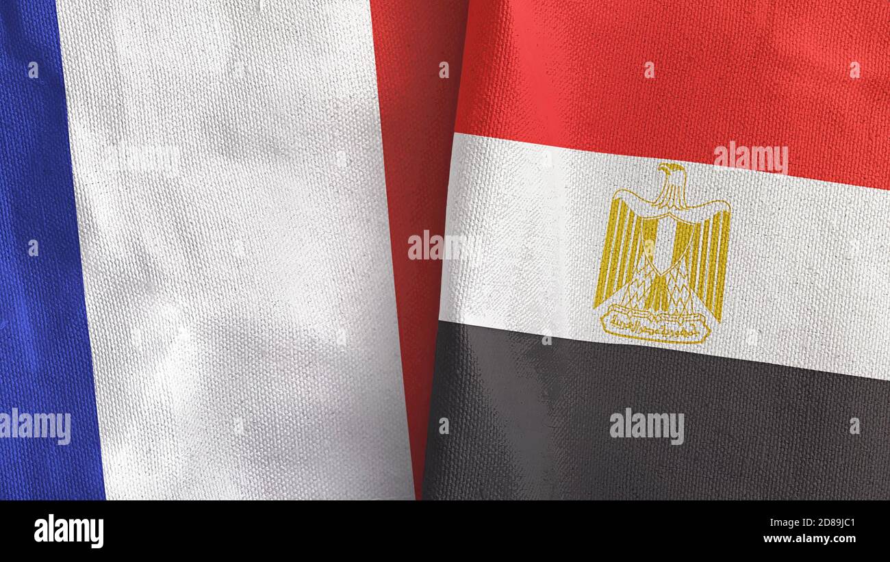 Egypt and France two flags textile cloth 3D rendering Stock Photo - Alamy