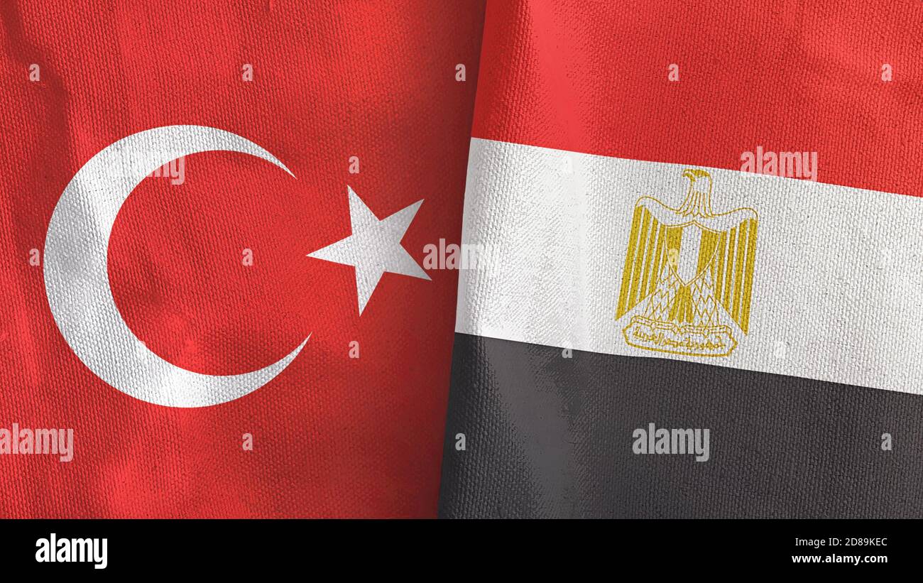 Egypt and Turkey two flags textile cloth 3D rendering Stock Photo - Alamy