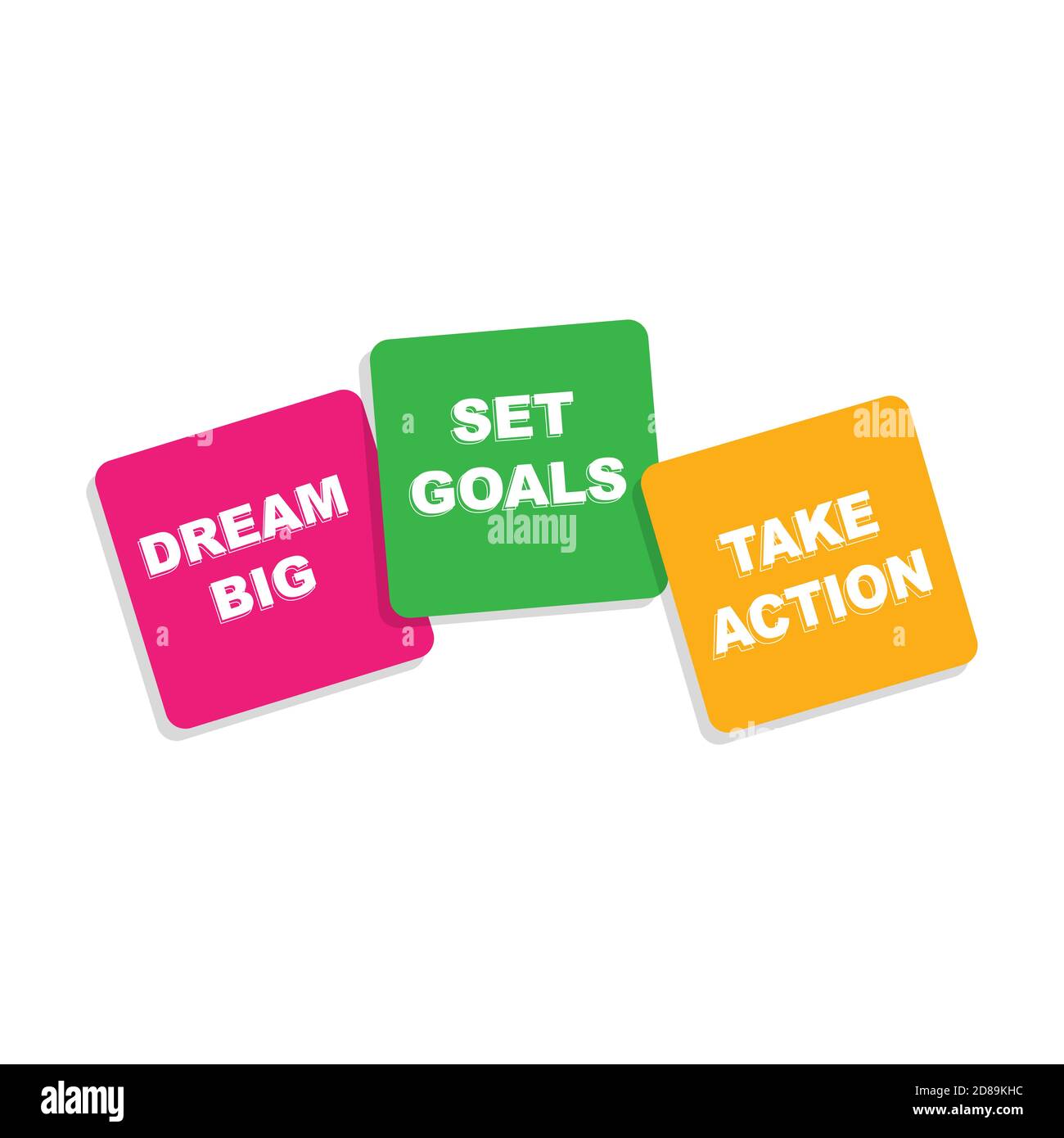 Dream Big, Set Goals, Take Action text isolated on white background ...