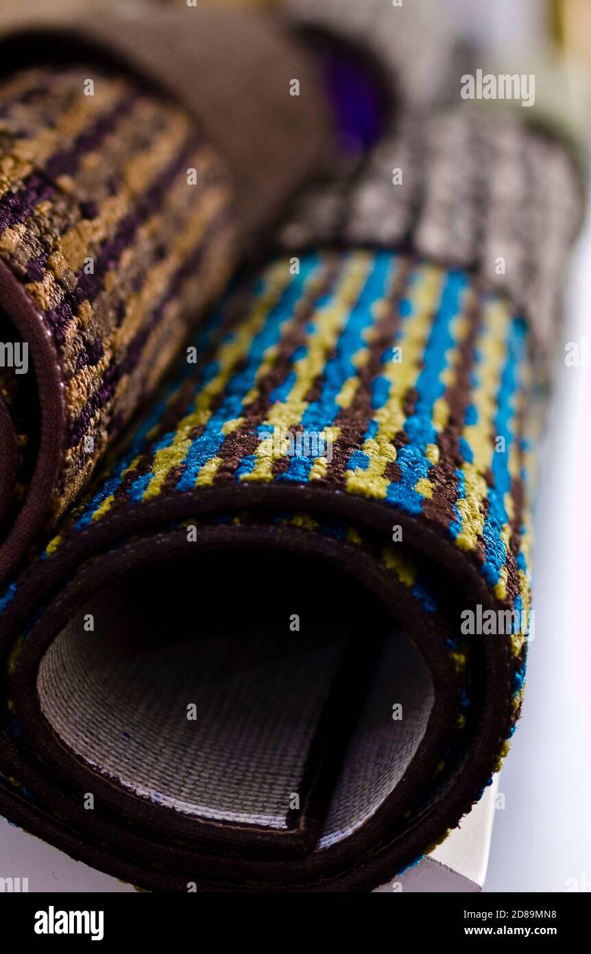 Blue and yellow indoor carpet Stock Photo - Alamy