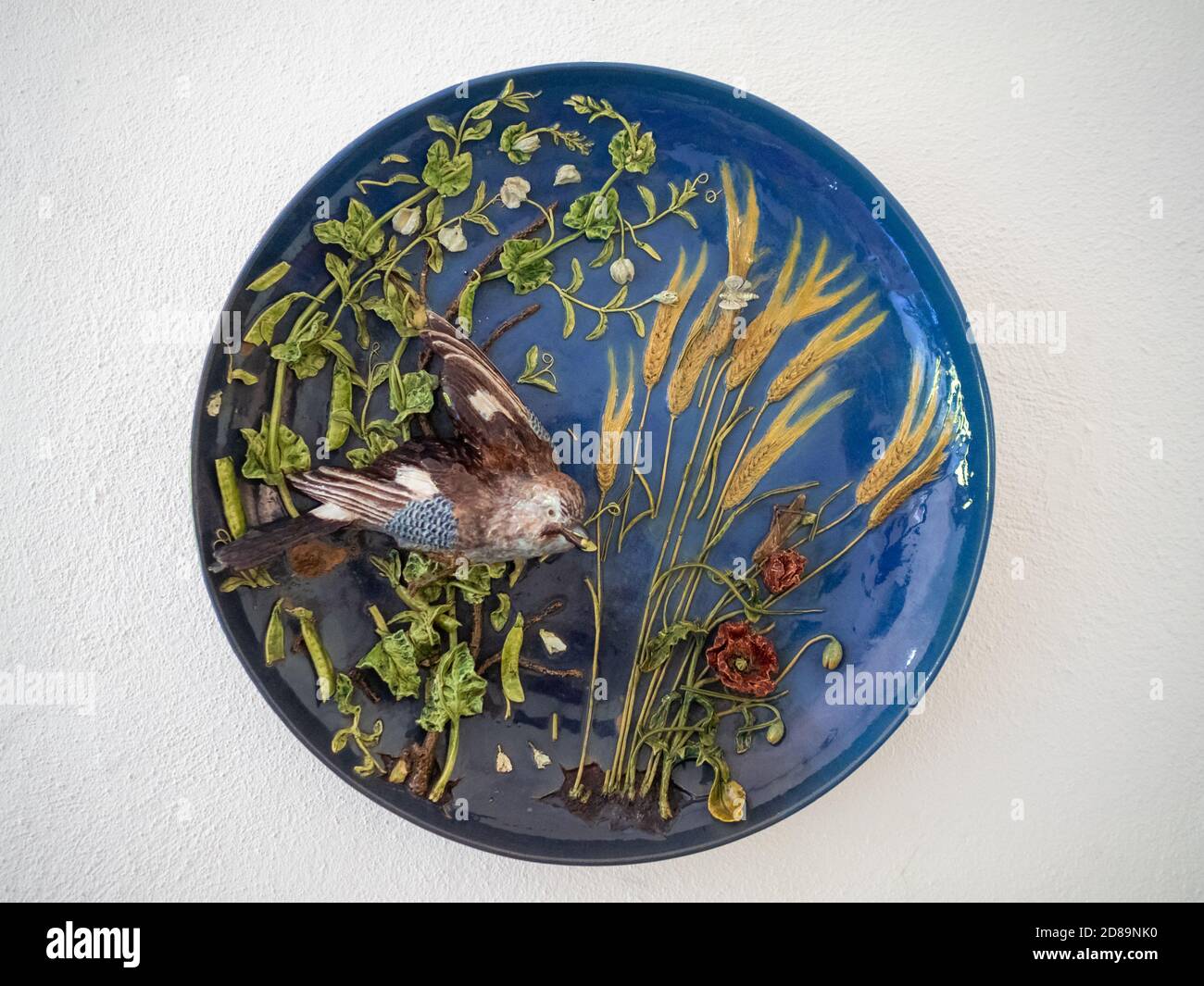 Rafael Bordalo Pinheiro ceramics plate with bird and cereals Stock ...