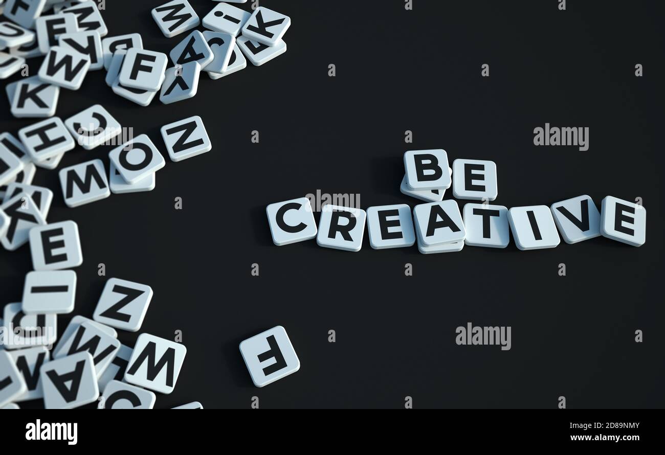 3D rendering of a background with scattered letter tiles with a small ...