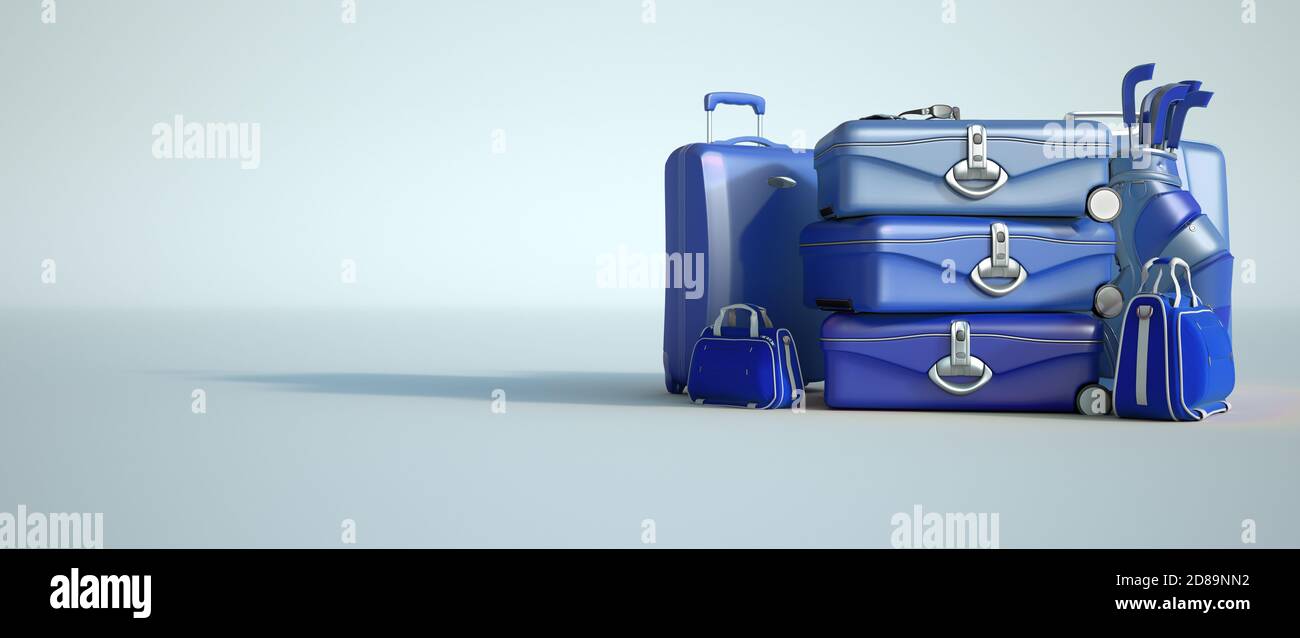 3D rendering of a pile of blue baggage Stock Photo - Alamy