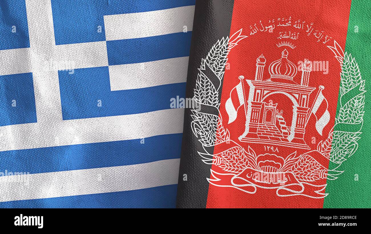 Afghanistan and Greece two flags textile cloth 3D rendering Stock Photo ...