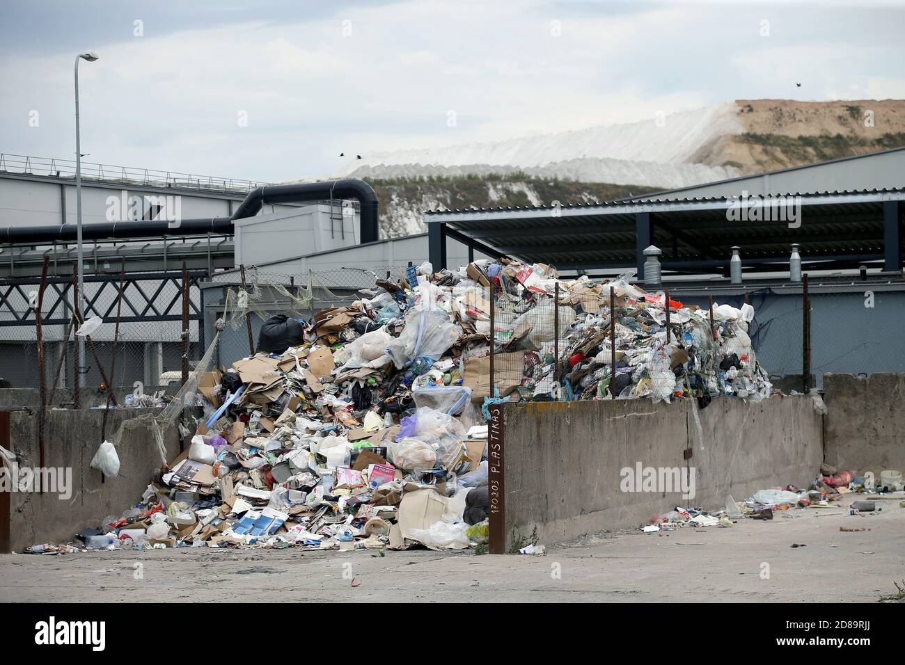 Stacked piles of plastic film watse for recycling. Waste management and ...